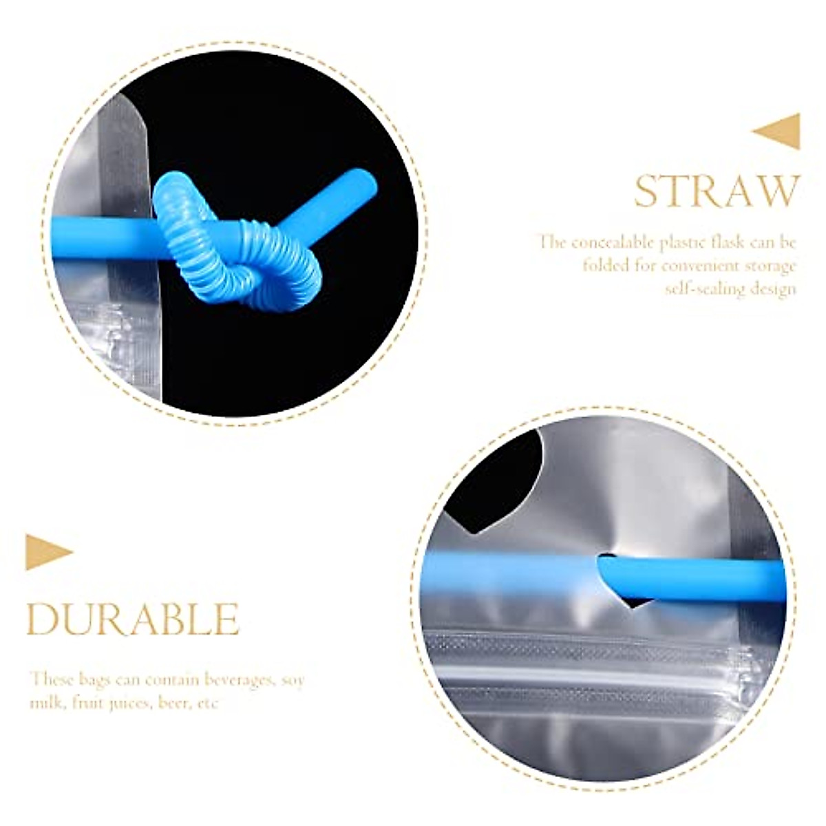 UPKOCH Clear Drink Pouches Bags Smoothie Bags Reclosable Zipper Heavy Duty Hand- held Translucent Stand- up Plastic Pouches Bags Drinking Bags Bottom Gusset with 100pcs Straws