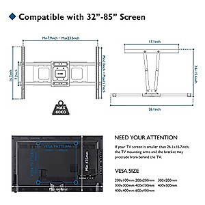 BONTEC Full Motion TV Wall Mount for 32-85 inch LED LCD OLED TVs, Swivel Tilt Level TV Mount Bracket with Articulating Dual Arms Hold up to 132lbs, Max VESA 600x400mm, Fits 12” 16" Studs
