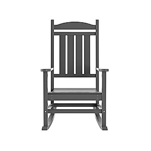 Costaelm Paradise Classic Adirondack Plastic Outdoor Porch Furniture Rocking Chair High Back HDPE Poly Lumber, Gray