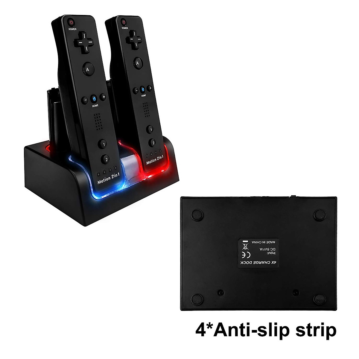 Upgraded Wii Remote Charger Station, Covanm 4 Port Wii Charging Station with 4 Rechargeable Battery for Wii (4 Port Charging Station+4 Replacement Batteries+USB Cable+Free USB Wall Charger)