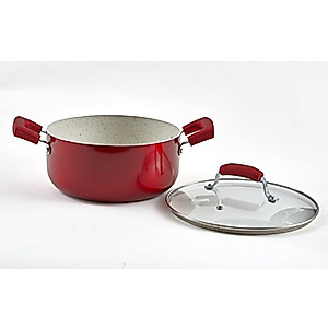 IMUSA USA 4.9Qt Ruby Red Nonstick Dutch Oven with Glass Lid and Soft Touch Handles, 5 Quarts