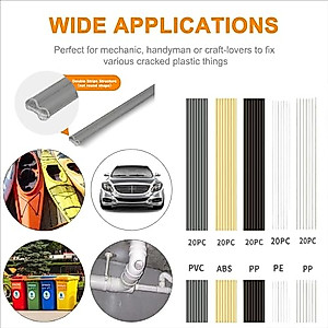 Plastic Welder, 110V/100W Plastic Welding Kit, Plastic Soldering kit for Bumper Kayak Repair-With 100 Rods,3 Tips,6 Wire Mesh,1 Volume Tin Wire,2 Sandpaper,1 Stand,1 Metal Brush,1 Screwdriver (White)