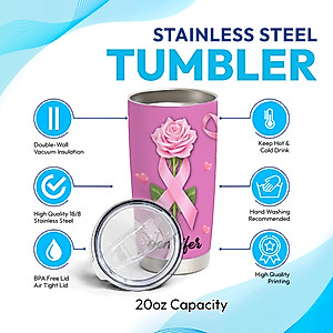 Hyturtle Personalized Breast Cancer Awareness Tumbler Gifts for Women - Birthday Christmas Gifts For Breast Cancer Survivors Warriors - Custom Name 20oz Insulated Stainless Steel Travel Tumbler