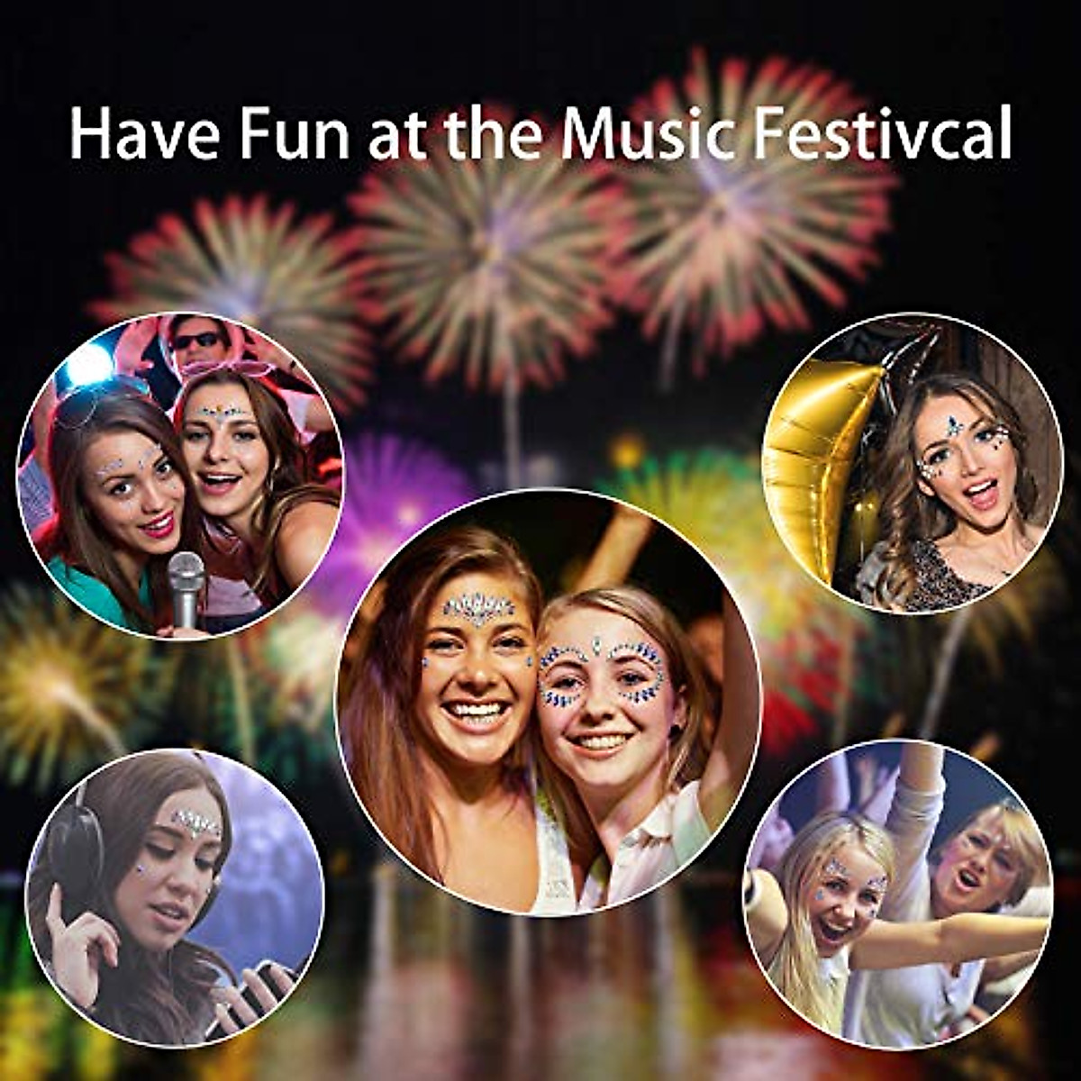 AOMIG Face Gems Glitter, 6 Pcs Rhinestone Face Glitter Stickers, Mermaid Face Jewels Stick On, Crystal Tears Gem Stones Eyes Face Body Temporary Tattoos Stickers for Birthday Party, Rave Makeup