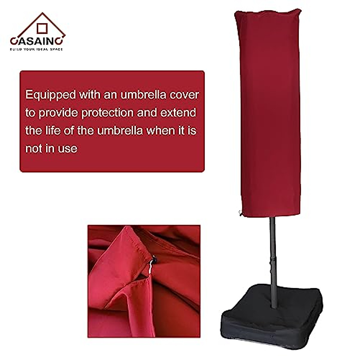 CASAINC 15 FT Solar LED Patio Umbrella with Base Double-Sided Extra Large Outdoor Umbrella Market Rectangular Twin Umbrella w/Crank for Garden Deck Lawn Pool Backyard-Burgundy (with Lights)