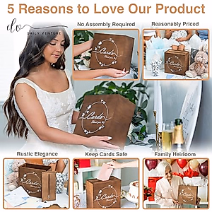 Daily Venture Wood Card Box with Slot & Lid | Assembled Card Box for Party | Rustic Wood Card Box for Wedding, Envelope Gift Box for Reception, Baby Shower, Wedding Card Box for Cards and Money