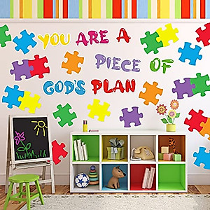 67 Pieces Large Puzzle Cutouts Bulletin Board Set Bible Verse Paper Cuts Classroom Decor You are a Piece of Gods Plan Cut Outs School Puzzle Accents Paper for Classroom Nursery Door Wall Decor