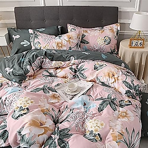 KIUINNO Floral Duvet Cover Twin Size - Soft and Breathable Bedding Set with Zipper Closure & Corner Ties, 2 Pieces, 1 Duvet Cover 66"x90" and 1 Pillow Shams, Comforter Not Included