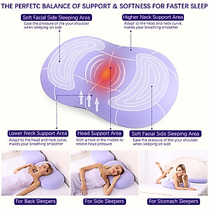 KEEPMOV Memory Foam Pillows - Cervical Neck Pillows for Pain Relief, Ergonomic Contour Pillow for Side Back Stomach Sleepers (Purple)