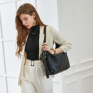 HESHE Vintage Genuine Leather Purses and Handbags for Women and Ladies Shoulder Bag Crossbody Bags (Black)