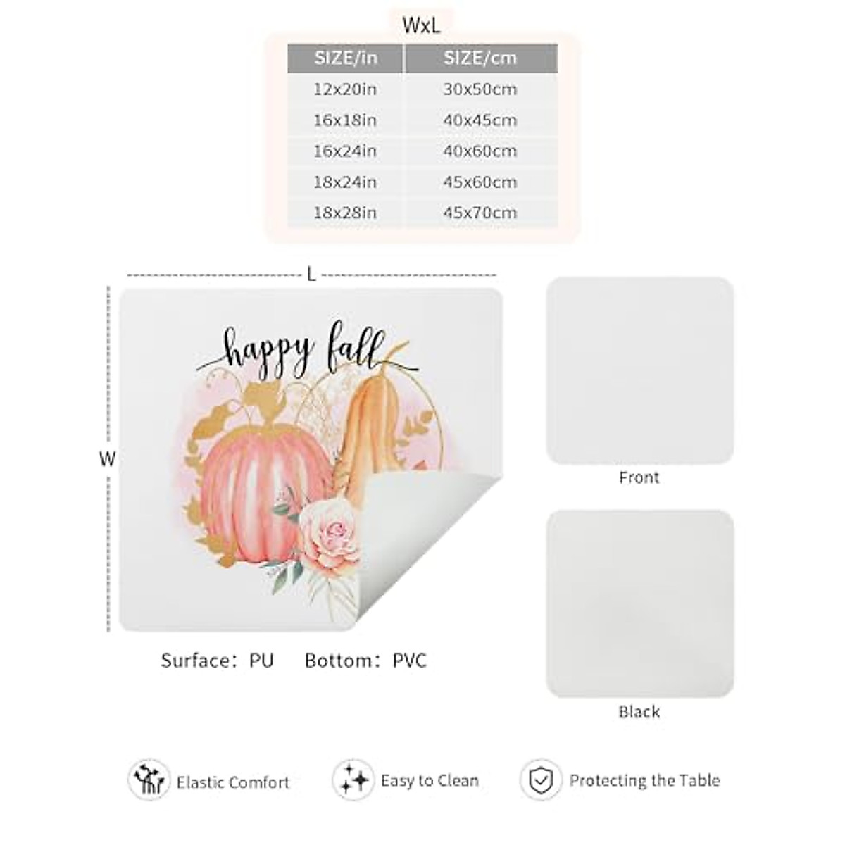 Coffee Mat for Counter, Happy Fall Thanksgiving Pink Pumpkin with Rose Absorbent Hide Stain Coffee Bar Mat, Non-slip Coffee Bar Accessories Kitchen Drying Mat Fit Under Coffee Maker Espresso Machine