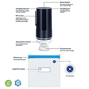 Vacuum Sealer Bags, 35PCS Food Saver Vacuum Sealer Machine Set for Sous Vide Cooking, Handheld Mini Vacuum Sealer with 15 PCS Reusable Sous Vide Bags, 4 Cooking Clips, 4 Sealing Clips & 10 Air Valves