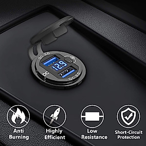 [Upgraded Version] 12V USB Outlet Dual Quick Charge 3.0, Qidoe Aluminum Socket 12V Motorcycle USB Outlet with LED Voltmeter Button Switch Waterproof 12V Car Charger for Boat Marine Moto RV Golf Cart