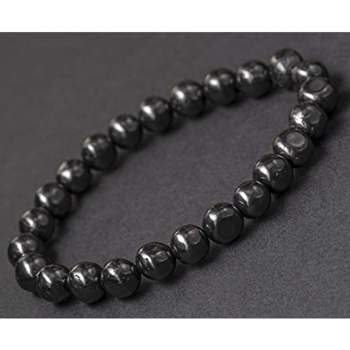 Shungite Beaded Bracelet Stretch Round Strand 6.5" is a Spectacular Stone contains natural C60 Fullerene Formed in The Heart of Shungite Mine Type II from Russia