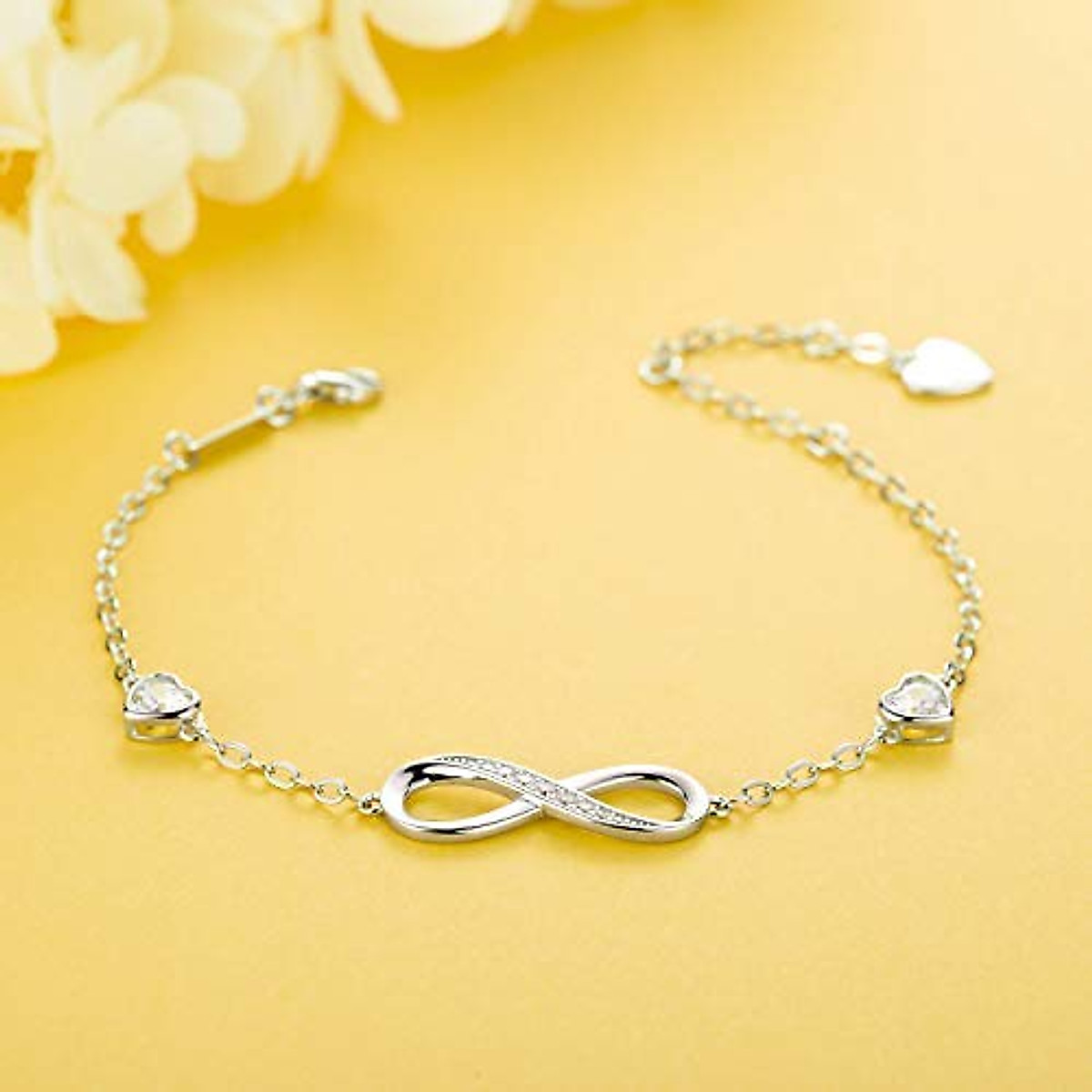 Billie Bijoux 925 Sterling Silver Infinity Womens Bracelet White Gold Plated Love Symbol Charm Adjustable Small Bracelet