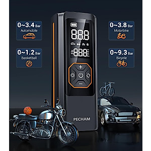 PECHAM Tire Inflator Portable Air Compressor,USB 5V 8000mAh Battery 150 PSI Cordless Tire Pump Electric Air Pump for Car Tires,Fits Car/Truck/Motorcycle/Balls/Bicycles