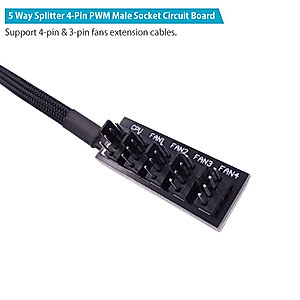 Fancasee PWM PC Fan Hub Power Supply Cable 1 to 5 Way Splitter PC Motherboard Case Fan Power Extension Cable Cord Hub for ATX Computer Case 4-Pin and 3-Pin Cooling Fans