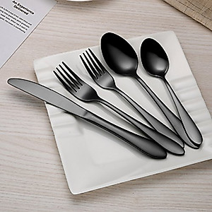 Titanium Black Plated Stainless Steel Flatware Set 20 Piece, Black Flatware Set, Black Silverware Set Service for 4 (Shiny Black)