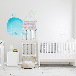 Lilcolat Hanging Jewelry Organizer Macrame Necklace Holder with 30 Hooks Wall Mounted Jewelry Hanger Over Door Necklace Rack with Tassel for Necklaces Bracelet Earrings Display Headband Bow Organizer