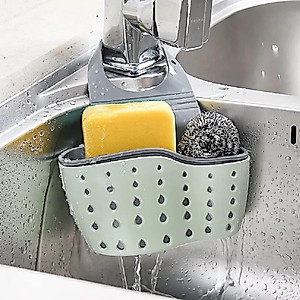 Sink Caddy Sponge Holder with Drain Hole Kitchen Faucet Hanging Bag Double Decker Basket, Light Green