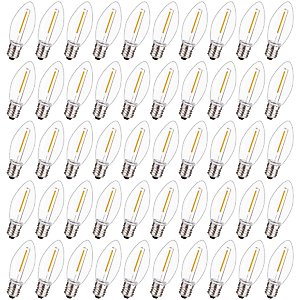 BORT 50 Pack C9 LED Replacement Light Bulb, C9 LED Bulbs for Christmas Outdoor String Lights, E17 Intermediate Base, Clear Plastic Commercial Grade Holiday Bulbs 2700K
