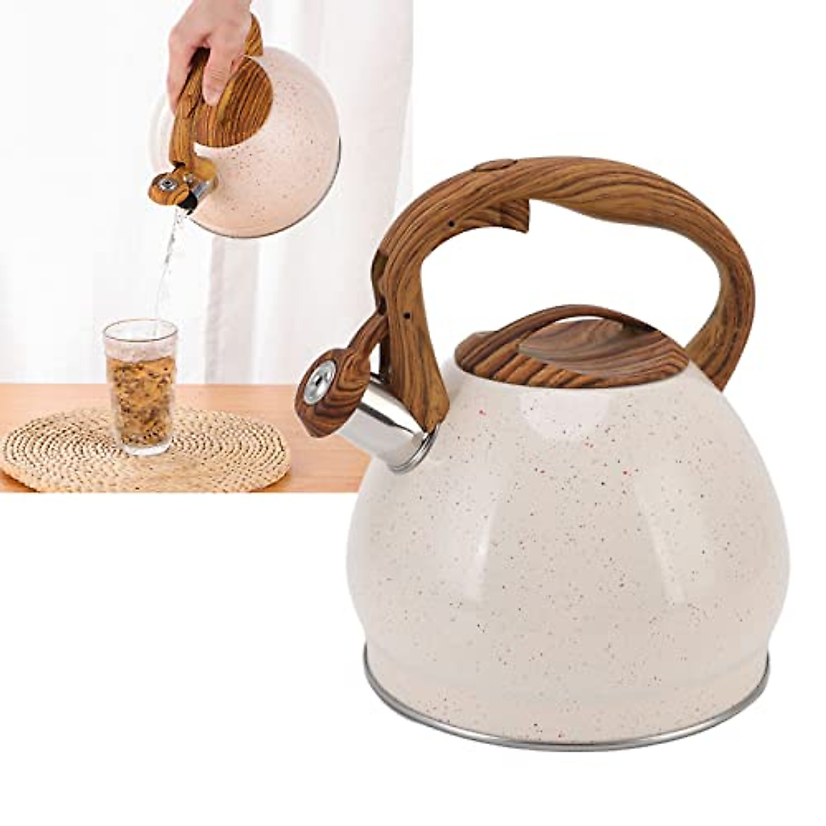 3L Whistling Tea Kettle, Portable Stovetop Teapot with Ergonomic Handle, Ergonomic Handle Rustproof Stainless Steel Whistling Kettle for Kitchen Cooker