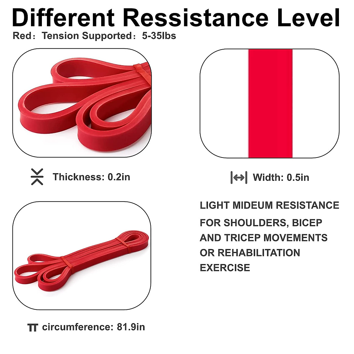 Pull Up Assistance Bands, Resistance Bands for Working Out, Stretch Bands for Exercise, Booty Bands for Women, Strength Training Workout Bands, Red