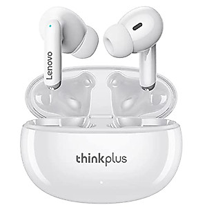 Lenovo Bluetooth Headphones Wireless Earbuds Thinkplus LivePods LP5 V5.0, Handsfree WaterProof Headphone 12Hrs Battery life with Charging Case Ergonomic Design Snug fit earbud Noise Reduction- White