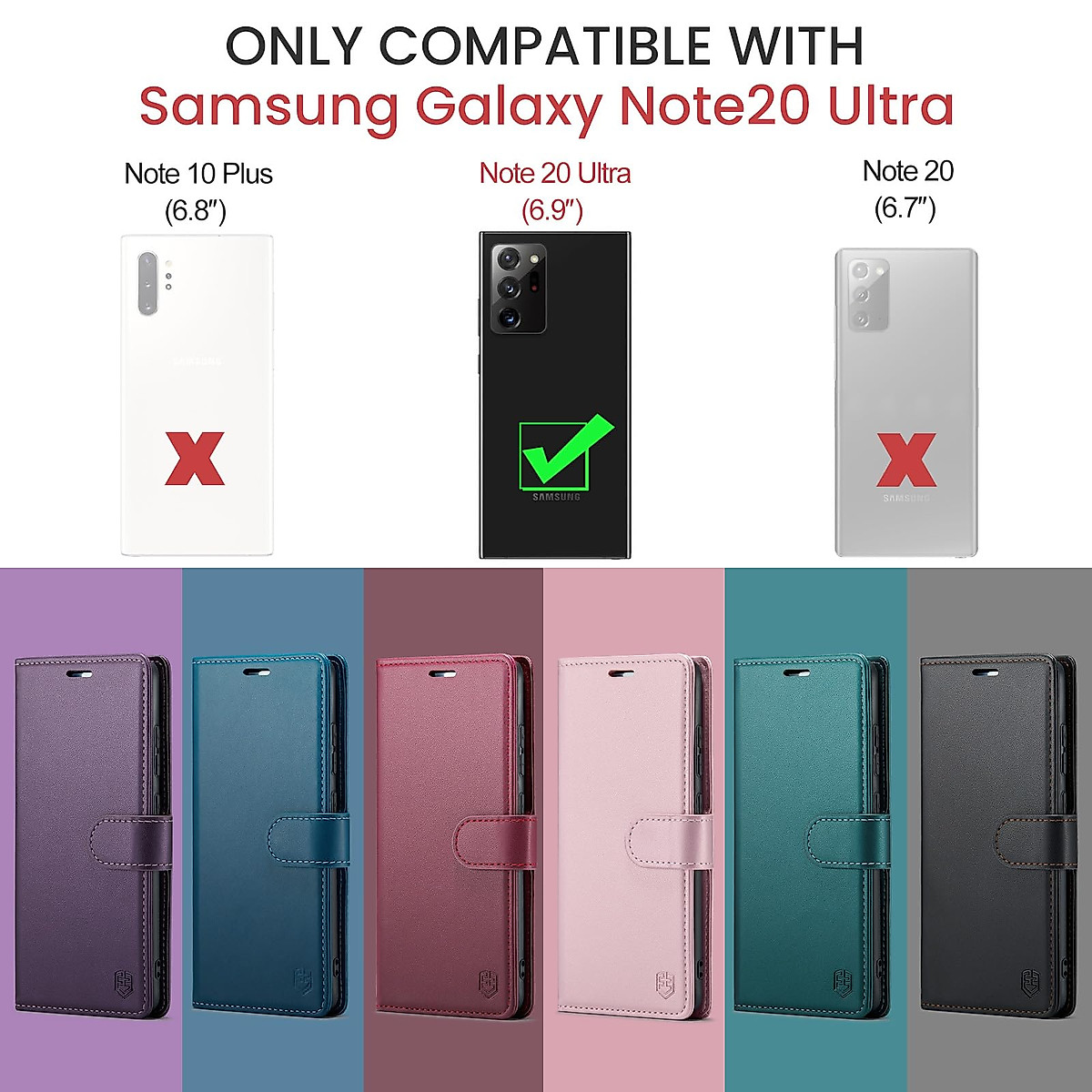 FLIPALM for Samsung Galaxy Note 20 Ultra 5G Wallet Case with RFID Blocking Credit Card Holder, PU Leather Flip Kickstand Shockproof Cover for Women Men (Purple)