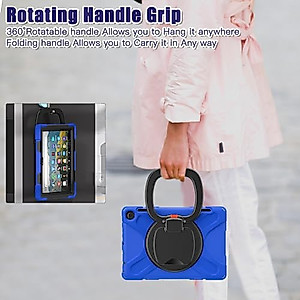 Tablet Case Cover Shockproof Rugged TPU Case Compatible with Kindle Fire HD 8 Tablet and Fire HD 8 Plus Tablet (12th Generation, 2022 Release), Shoulder Strap with Rotating Handle