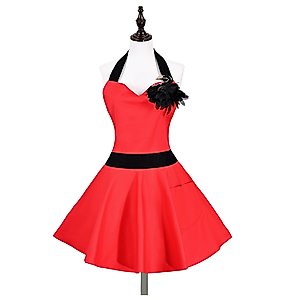Violet Mist Lovely Sweetheart Retro Kitchen Aprons Women Girl Red Ladies Cute Apron Vintage Apron Christmas Apron 1950s French Maid Cotton Cooking Apron Adjustable Waist Mom Party Gift