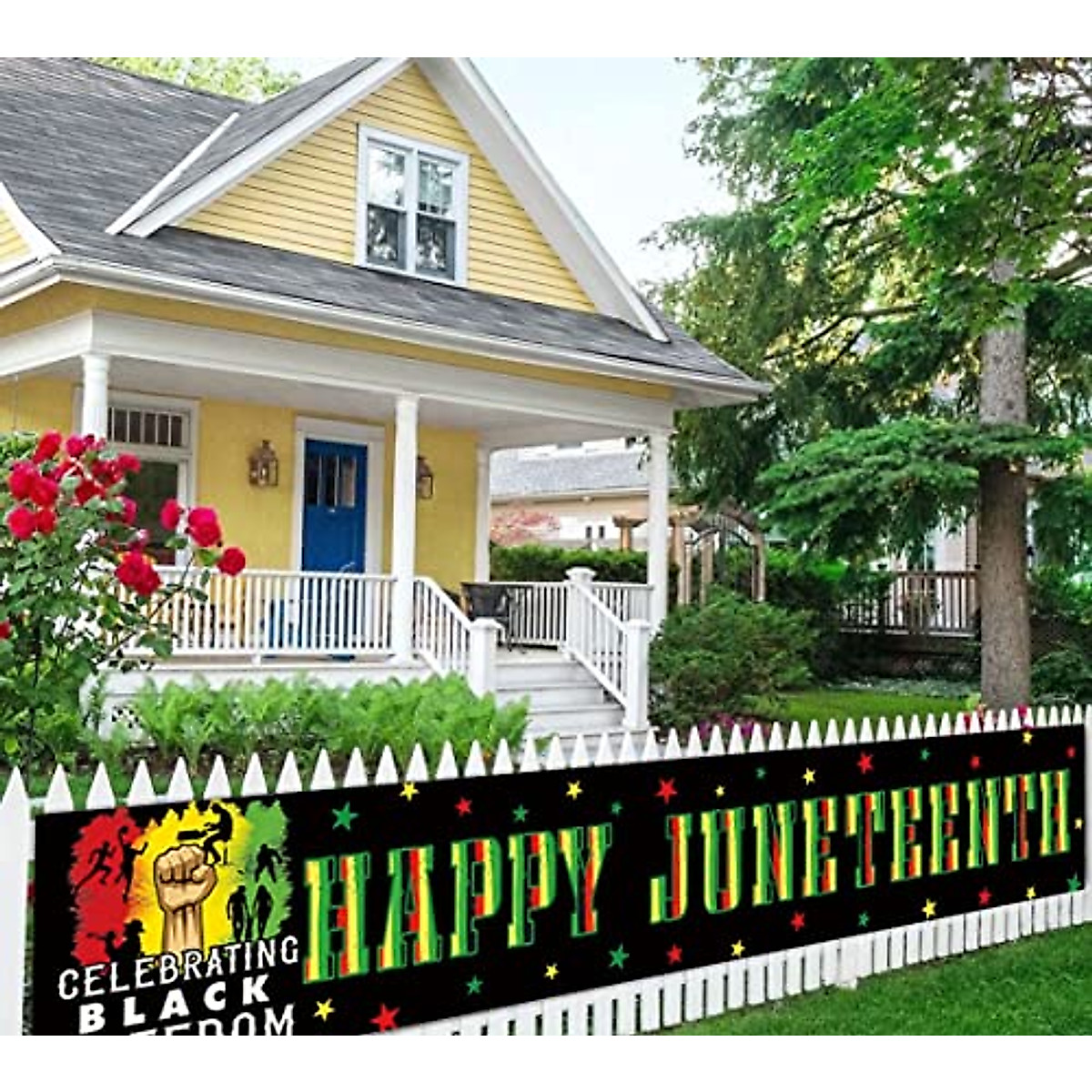 CHXSM 9.8 x 1.6 ft Happy Juneteenth Yard Sign Banner Africa American Independence Day Decoration Banner June 19th Independence Day Sign Banner African Afro American Festival Celebration Decoration