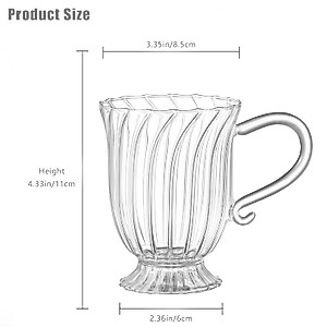 FERMID Glass Coffee Mugs for Hot Drinks with Handle Mugs Set of 4PCS 10oz/300ml Vintage Glass Tea Cups Heat Resistant Cold Crystal Clear Mugs for Latte Cappuccino Espresso glasses