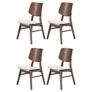 New Classic Furniture Oscar Dining Chair (Set of Four), 100% Polyester Natural Beige Fabric, Walnut Brown Finish