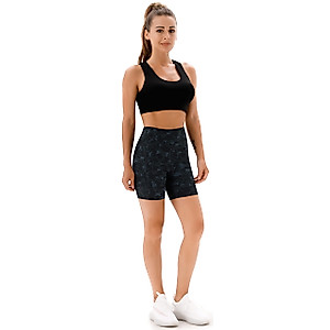 AFITNE Yoga Shorts for Women with Pockets High Waisted Printed Workout Athletic Running Shorts Biker Spandex Gym Fitness Tights Leggings Black Camo - XS