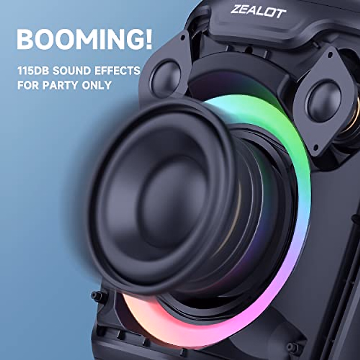 ZEALOT Bluetooth Speakers,80W Speakers Bluetooth Wireless Portable Bluetooth Speakers with Subwoofer,Deep Bass,115dB Sound,24H Play,Lights,Mic&Guitar Port,Echo,Speakers for Party,Home,Outdoor(Black)