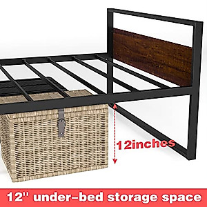 Weehom Metal Platform Bed Frame with Modern Wood Headboard 12" Under Bed Storage Twin DayBed Frame Steel Slat Support Noise Free,No Box Spring Needed