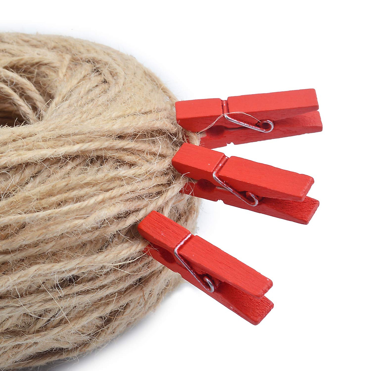 BronaGrand 100pcs Mini Red Wooden Utility Paper Clip, Clothespins Clip, Clothes Line Clips,Photo Clips