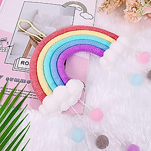 Boho Rainbow Nursery Decor Pom Pom Ball Handmade Macrame Rainbow Cloud Raindrop Wall Hanging Tassel for Home Decor Baby Room Nursery Classroom Dorm Room Baby Shower Party Supplies -Pink