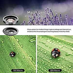 SHUTTERMOON iPhone Camera Lens Kit iPhone Smartphones/Pixel/Samsung/Android Phones Camera. 2xTele Lens ZoomLens+Fisheye Lens+0.36XSuper Wide Angle Lens & 20X Macro Lens CPL.Blue &Red Filter Filter