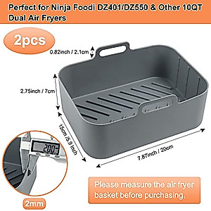 BYKITCHEN Air Fryer Silicone Liners for Ninja Dual Air Fryer 10 QT, Set of 2, Rectangular Silicone Air Fryer Liners Compatible with Ninja DZ401/DZ550, Double Air Fryer Accessories