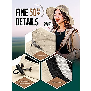 Sun Hat with Two Ponytail Hole for Women, Womens UV Protection Wide Brim Foldable Waterproof Beach Bucket Fishing Safari Hat
