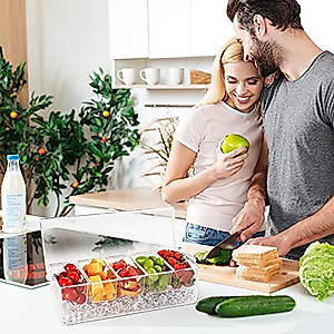 BELIBUY Condiment Server, Ice Chilled 5 Compartment Server CadCondiment Server,Condiment Containers with Lids, 5 Compartment Ice Chilled Caddy Clear Condiment Caddy with Iced Cube Fruit Serving Trays