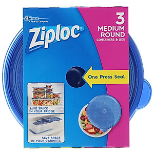 Ziploc Twist N Loc Food Storage Meal Prep Containers Reusable for Kitchen Organization, Dishwasher Safe, Medium Round, 3 Count