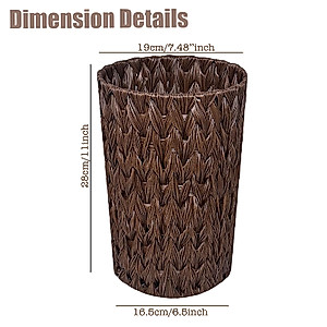 PINXIURY Wicker Waste Basket, Bathroom Trash Can, Small Round Trash Basket, Handwoven Trash Can Rubbish Basket for Bathroom, Bedroom, Home and Offices (Coffee)