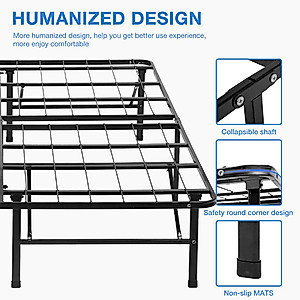 Black Metal Bed Frame Platform Twin Size 14 Inch Heavy Duty Steel Box Spring Mattress Foundation with Storage