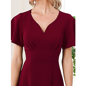 Ever-Pretty Women's Summer V-Neck Ruffles Sleeves Pleated Midi Evening Dress with Sleeves Burgundy US8