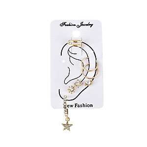 Missgrace 7 Pair Multiple Piercings Cute Big Hoop Elegant Rhinestones Earrings Set Vintage Star Earring Set Bohemian Earrings Stud Earrings Gold Punk Chain Earrings Set for Women (Style 3)