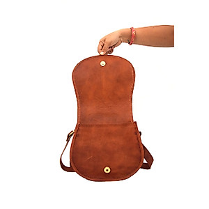 Handmade Full Grain Vintage Leather Crossbody Sling Bag Women/Teen Girls Purse Wallet Satchel Handbag Messenger Bags (Extra Small), Brown