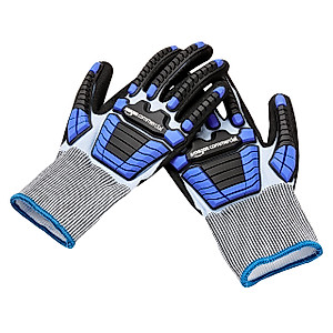 AmazonCommercial 18G Goldsilk & Sandy Nitrile Gloves with Impact Protection on Back (Blue/Black), Size XL, 1-Pair